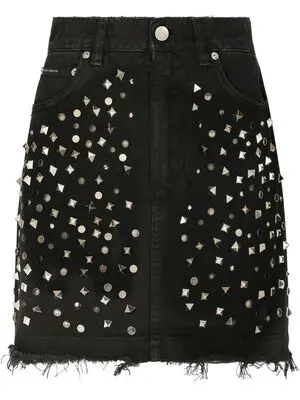 Dolce & Gabbana Studded Denim Miniskirt - Black