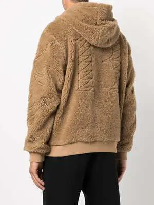 HACULLA. Faux Shearling Embroidered Zip-up Hoodie - Brown