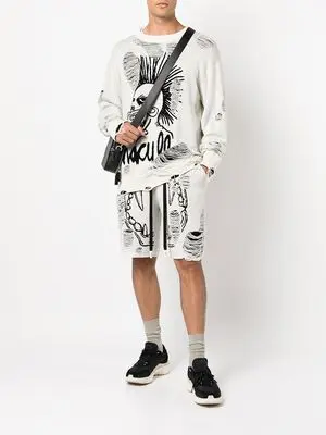 HACULLA. Intarsia-knit Distressed Bermuda Shorts - White