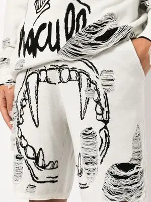 HACULLA. Intarsia-knit Distressed Bermuda Shorts - White