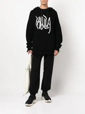 HACULLA. Logo-print Distressed Knitted Hoodie