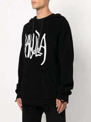 HACULLA. Logo-print Distressed Knitted Hoodie