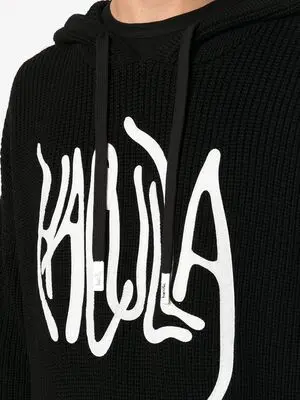 HACULLA. Logo-print Distressed Knitted Hoodie