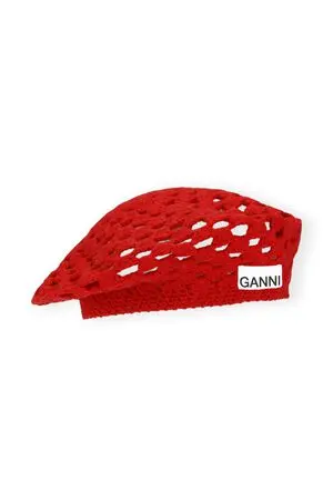 GANNI Crochet Wool Beret Fiery Red