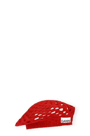 GANNI Crochet Wool Beret - Red