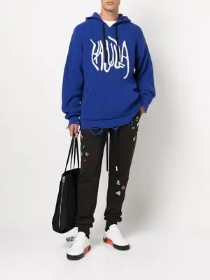 HACULLA. Logo-print Distressed Knitted Hoodie - Blue