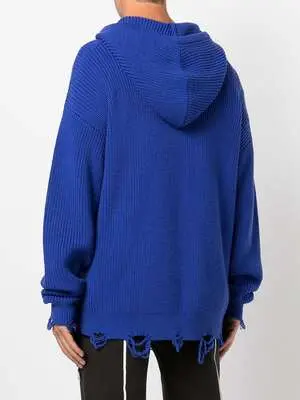 HACULLA. Logo-print Distressed Knitted Hoodie - Blue