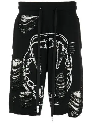 HACULLA. Intarsia-knit Distressed Track Shorts - Black
