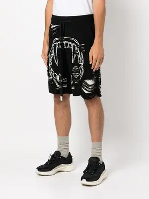 HACULLA. Intarsia-knit Distressed Track Shorts - Black