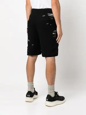HACULLA. Intarsia-knit Distressed Track Shorts - Black