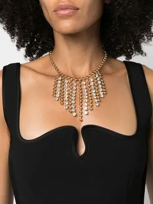 Alessandra Rich Fringed Crystal-bead Embellished Necklace - Gold