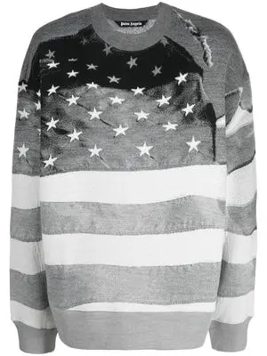 Palm Angels Stars And Stripes-print Sweatshirt - Grey