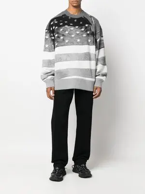 Palm Angels Stars And Stripes-print Sweatshirt - Grey