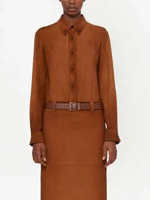 Miu Miu Leather Belt With Engraved Logo - Brown