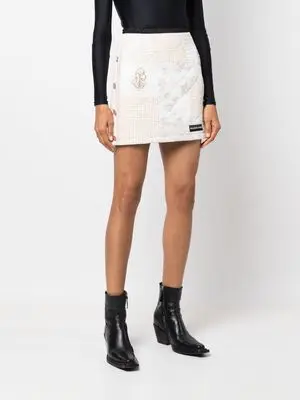 MARINE SERRE Quilted Patchwork Mini Skirt - Neutrals