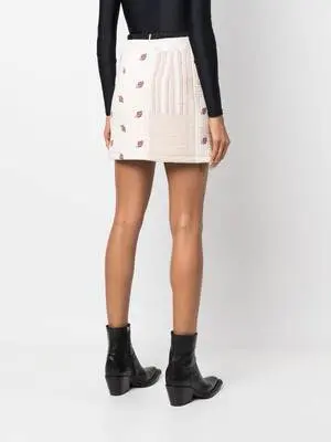 MARINE SERRE Quilted Patchwork Mini Skirt - Neutrals