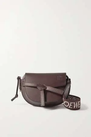 Loewe Dark Brown Gate Mini Canvas Jacquard-trimmed Leather Shoulder Bag Dark Brown
