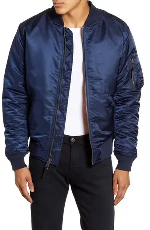 SCHOTT Water Resistant Ma-1 Flight Bomber Jacket - Navy