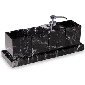 BEY-BERK 5-piece Zebra Marble Vanity Set - Black