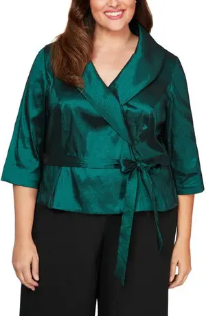 Alex Evenings Brushed Satin Tie Waist Blouse Emer Green