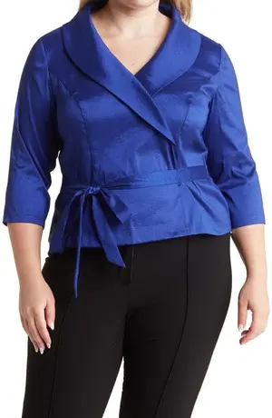 Alex Evenings Brushed Satin Tie Waist Blouse Royal