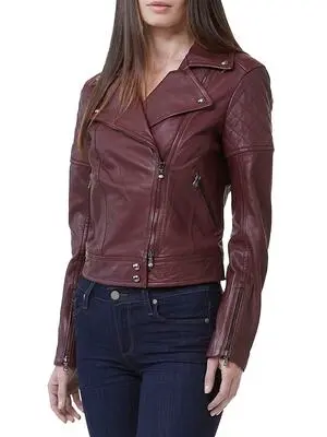 Robert Graham Women's Monroe Nappa Leather Moto Jacket - Black  - Dark Red