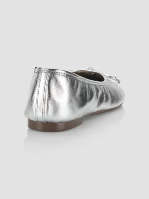 Schutz Arissa Leather Ballet Flats - Silver