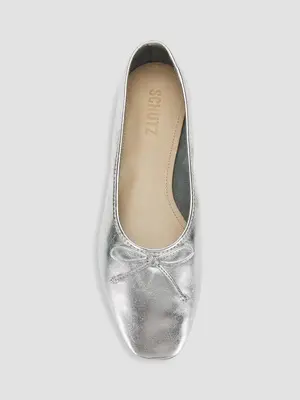 Schutz Arissa Leather Ballet Flats - Silver