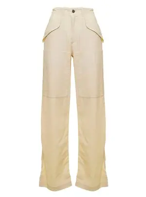 Etro Medium Waist Cargo Pants In Beige Virgin Wool