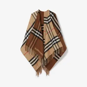 Burberry Contrast Check Wool Cashmere Cape Archive Beige/dark Birch Brown