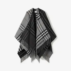 Burberry Contrast Check Wool Cashmere Cape Grey/charcoal Grey