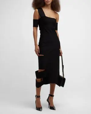 Alexander Mcqueen Slash Cutout One-Shoulder Bandage Midi Dress In Black -  65% Off | Editorialist