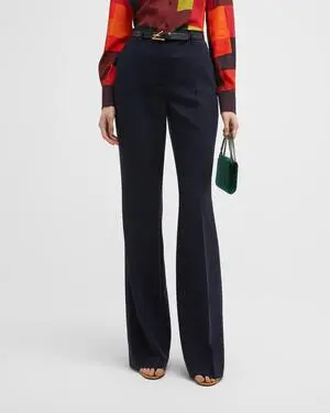 Akris Boot-Cut Mid-Rise Wool Pants Azurite