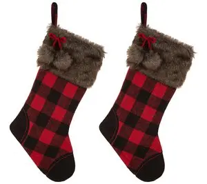 GLITZHOME Setof 2 21' Fauxfur Buffalo Plaid Chr Istmas Stockin - One-color