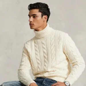 Ralph Lauren Cable Wool-Cashmere Turtleneck Sweater Andover Cream
