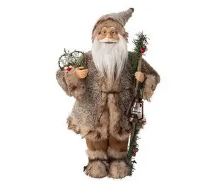 GLITZHOME North Pole Christmas Santa Claus With Walking Stick - One-color