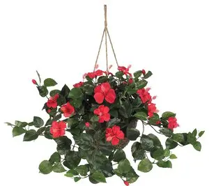 NEARLY NATURAL Hibiscus Hanging Basket By - One-color