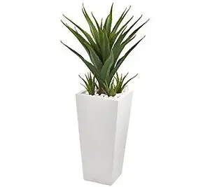 NEARLY NATURAL 40' Spiky Agave Plant In White Planter Nearl Y Natural - One-color