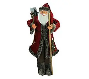 NORTHLIGHT 48' Standing Santa Claus Figurine W/ Walking Stick - One-color