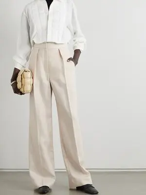 Brunello Cucinelli Pleated Linen-blend Twill Wide-leg Pants
