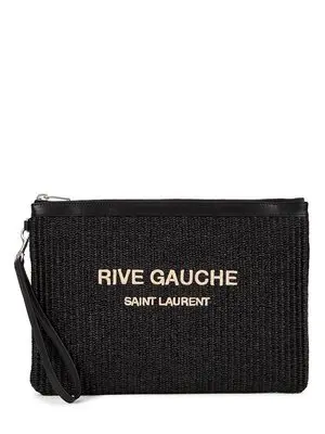 Saint Laurent Rive Gauche Black Raffia Pouch