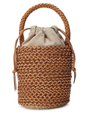 ARANAZ Trenza Brown Woven Leather Bucket Bag