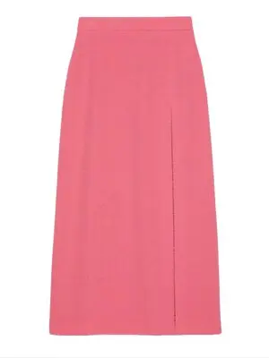 Gucci Pink-multicolor Soft Wool Tweed Long Skirt With Frontal Slit At The Side