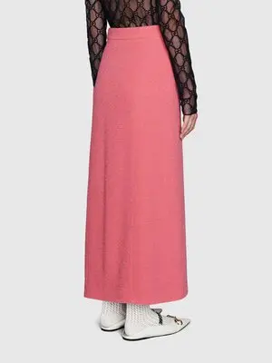 Gucci Pink-multicolor Soft Wool Tweed Long Skirt With Frontal Slit At The Side