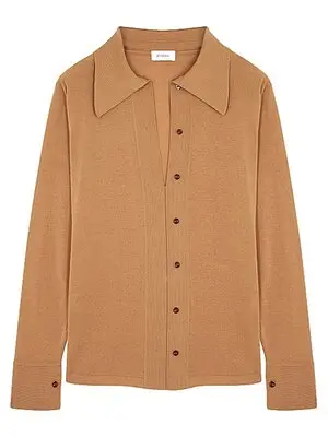 Eftychia Camel Fine-knit Cotton-blend Top