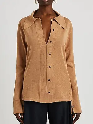 Eftychia Camel Fine-knit Cotton-blend Top