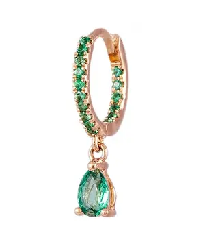 jacquie aiche-Emerald Teardrop On Emerald Pavé Mini Hoop Rose Gold Earring
