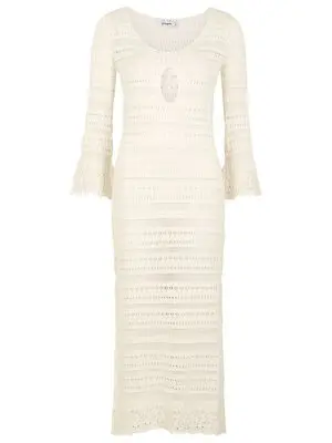 gimaguas - Brigitte White Crochet-Knit Midi Dress