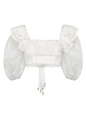 Zimmermann Lulu Ivory Cropped Cotton Top