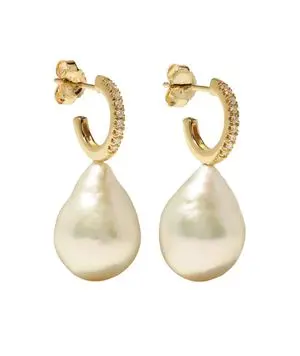 Mizuki 14-karat Pearl And Diamond Hoop Earrings - Gold